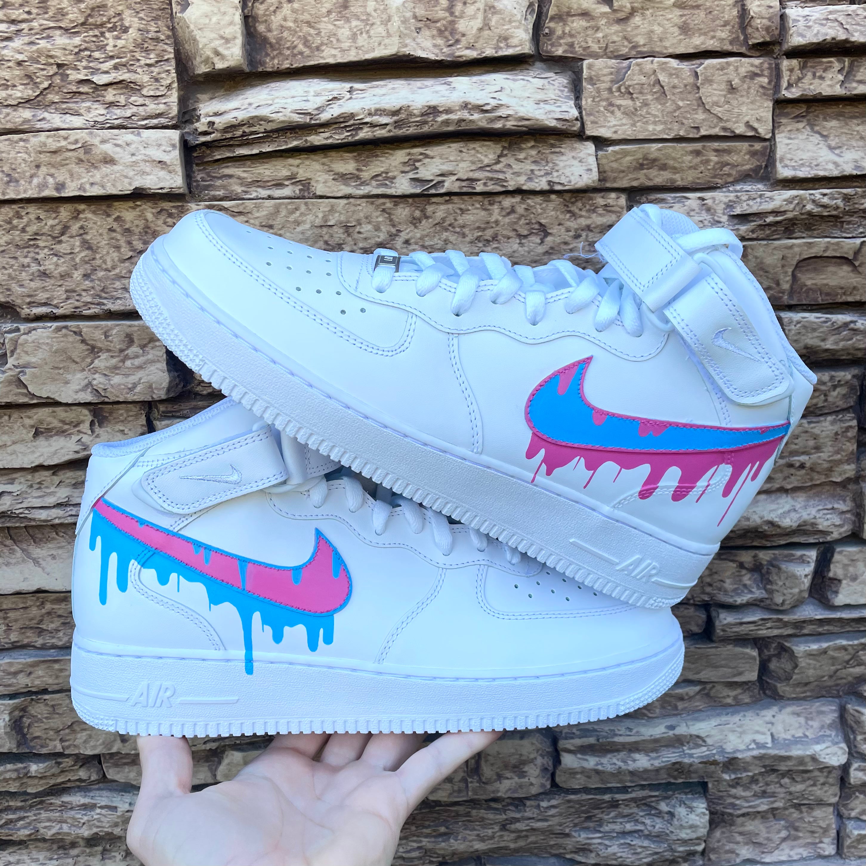 Blue and Pink Drippy Air Force 1 Mids' – HotKokosArt