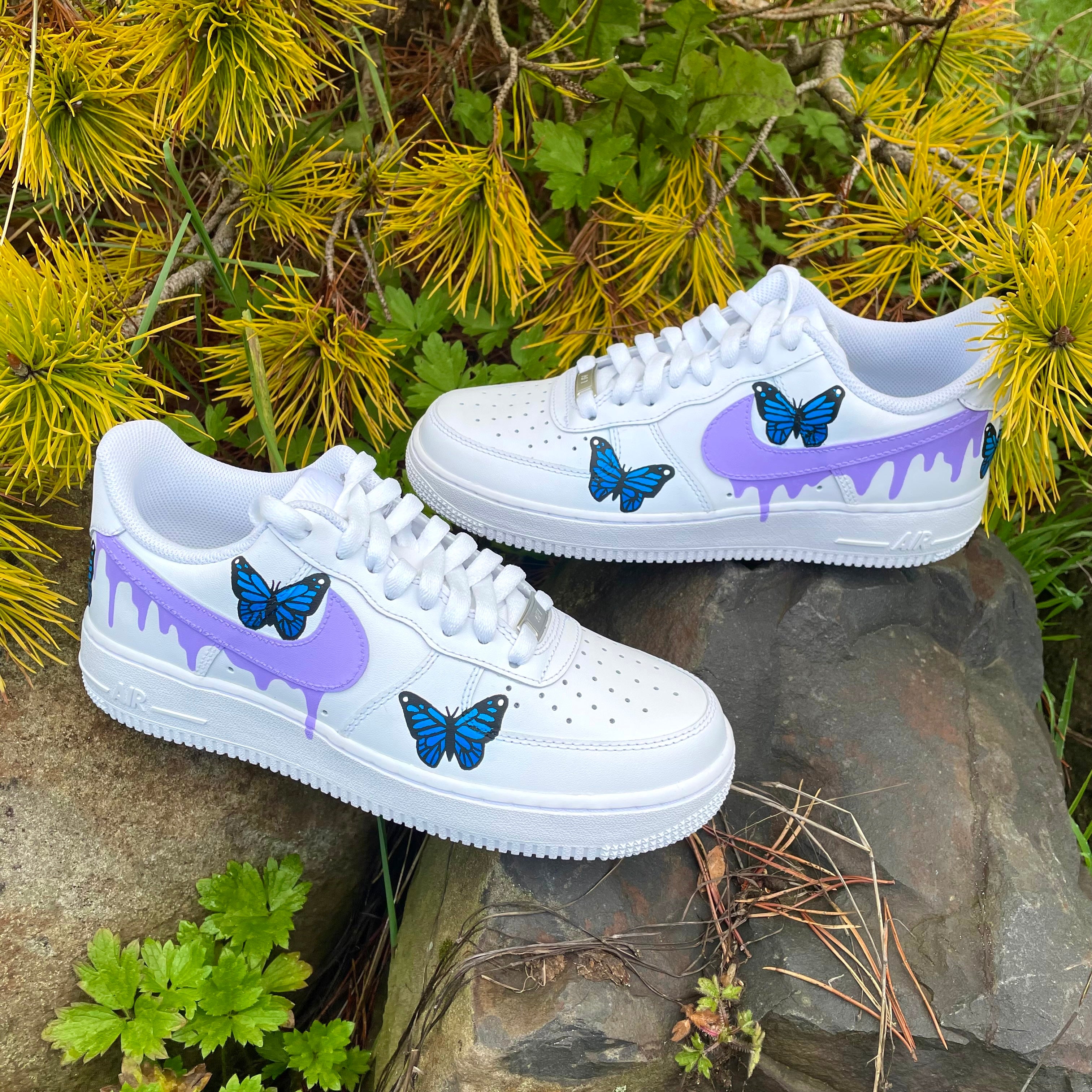 Blue Butterfly Drippy Swoosh Low Top Shoes – HotKokosArt